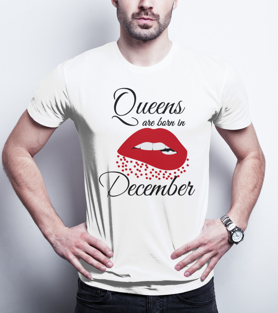 Queens Are Born In December Bold Red Lips T-Shirt