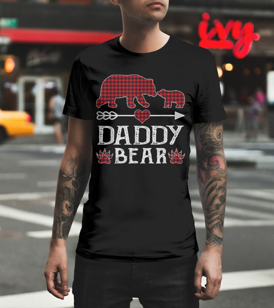 Daddy Bear Red Plaid Bears Heart Arrow Paw Prints T-Shirt