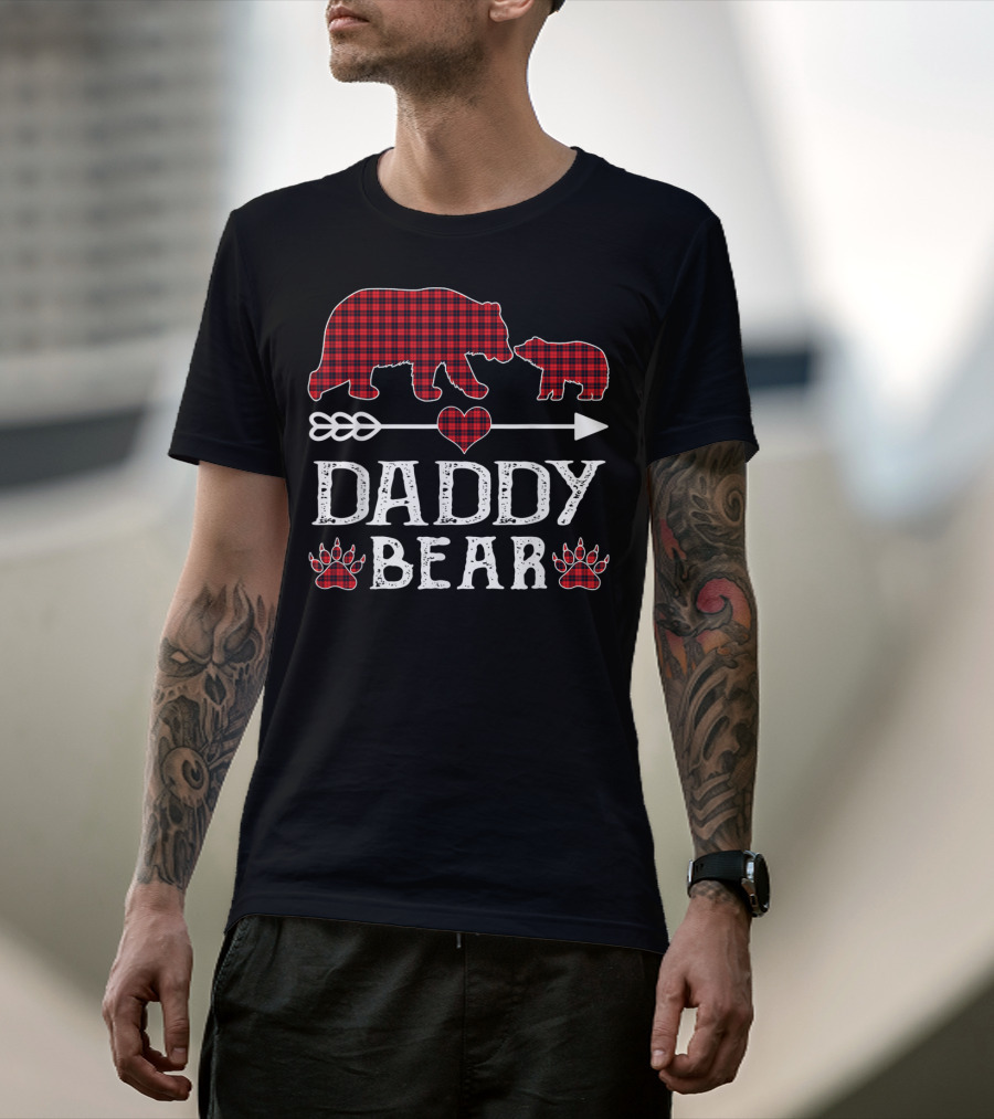 Daddy Bear Red Plaid Bears Heart Arrow Paw Prints T-Shirt