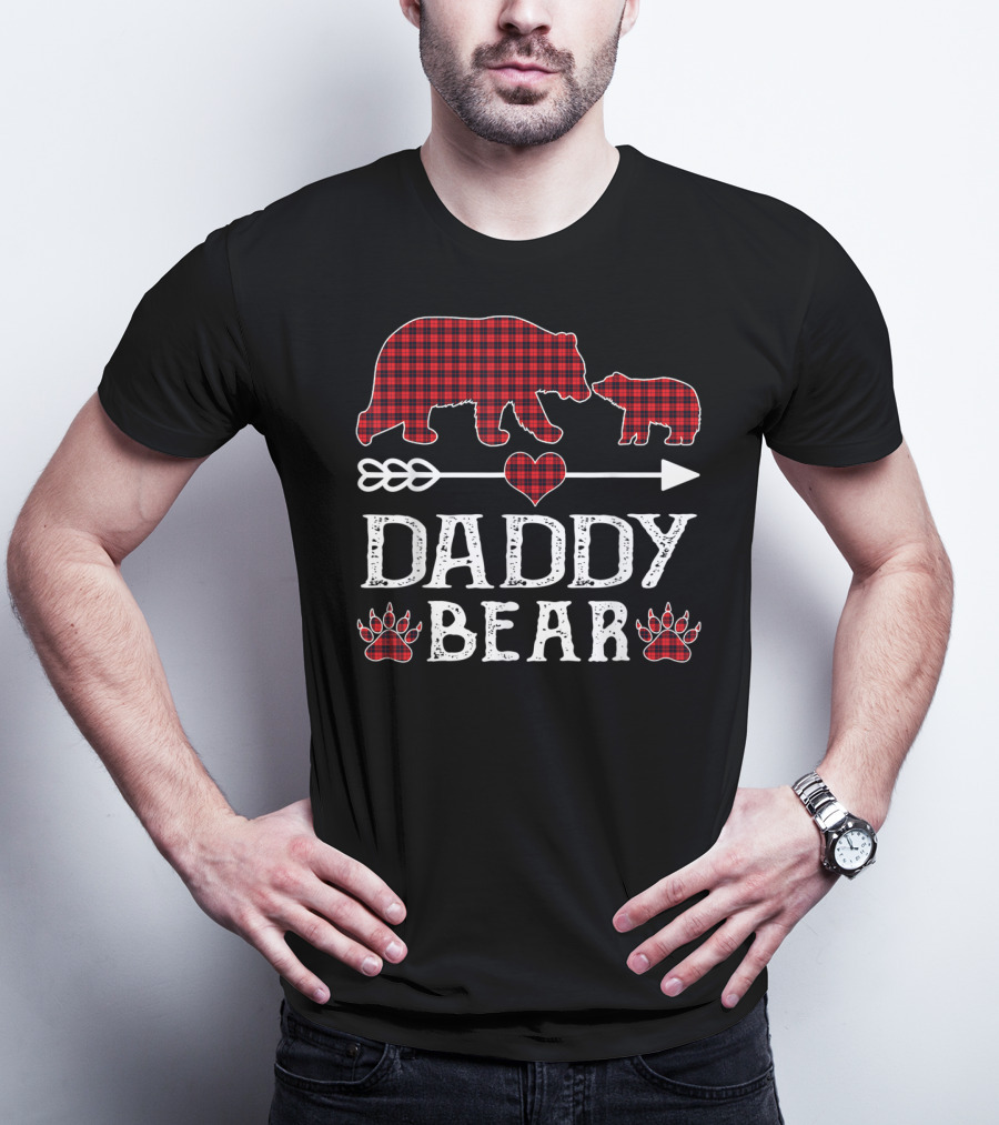 Daddy Bear Red Plaid Bears Heart Arrow Paw Prints T-Shirt