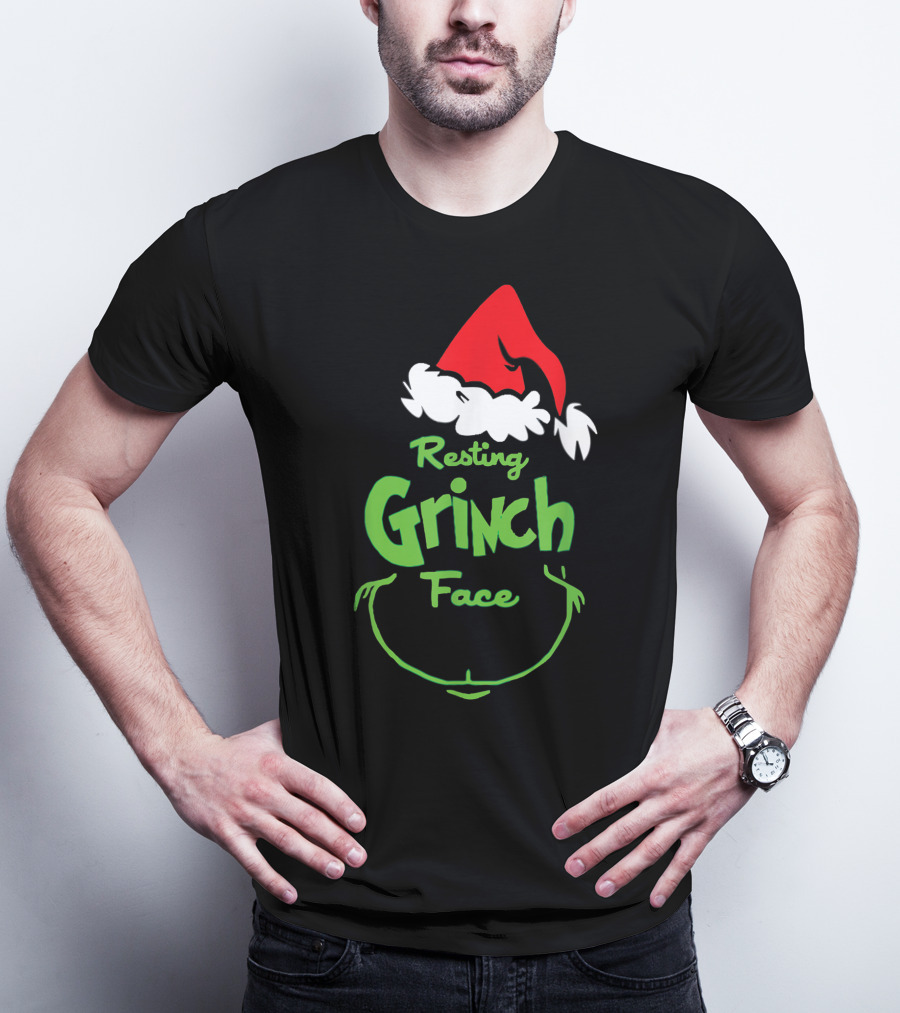 Resting Grinch Face Santa Hat Raglan Baseball T-Shirt