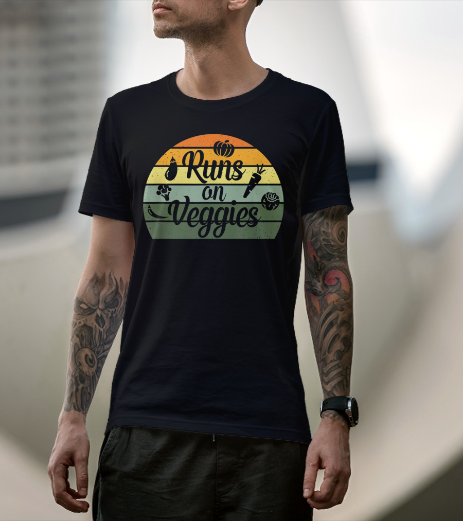 Runs On Veggies Retro Vintage Style Vegetarian Vegan T-Shirt