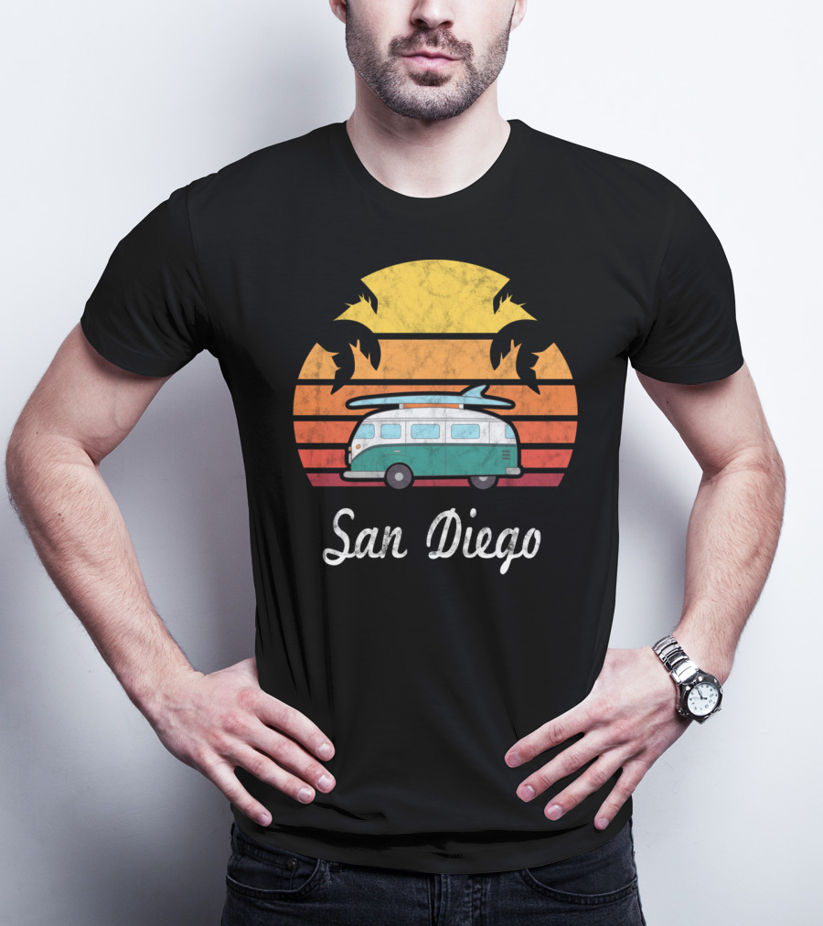 San Diego California Vintage Van Palm Sunset Souvenir T-Shirt