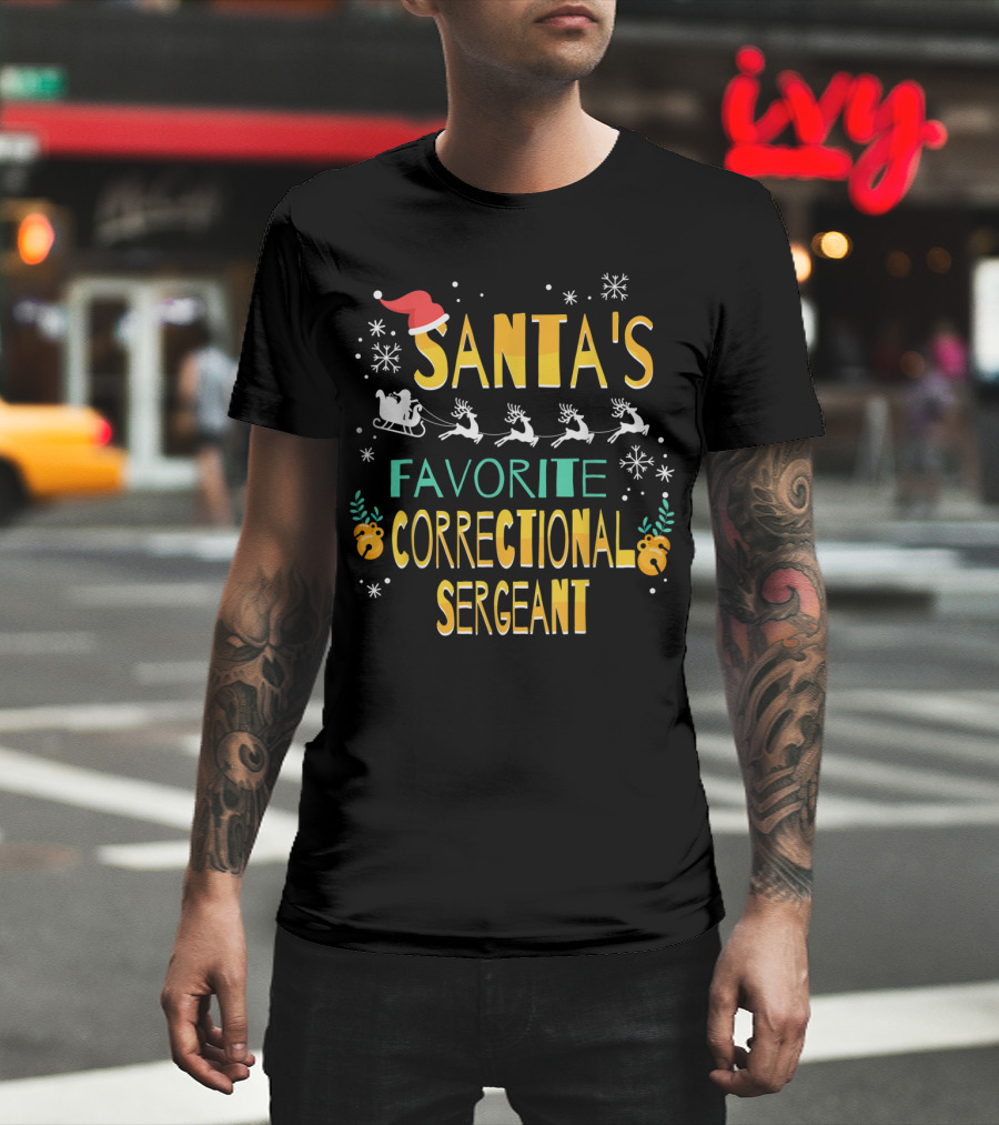 Santa's Favorite Correctional Sergeant Reindeer Sled Snowflakes Holiday Hat T-Shirt