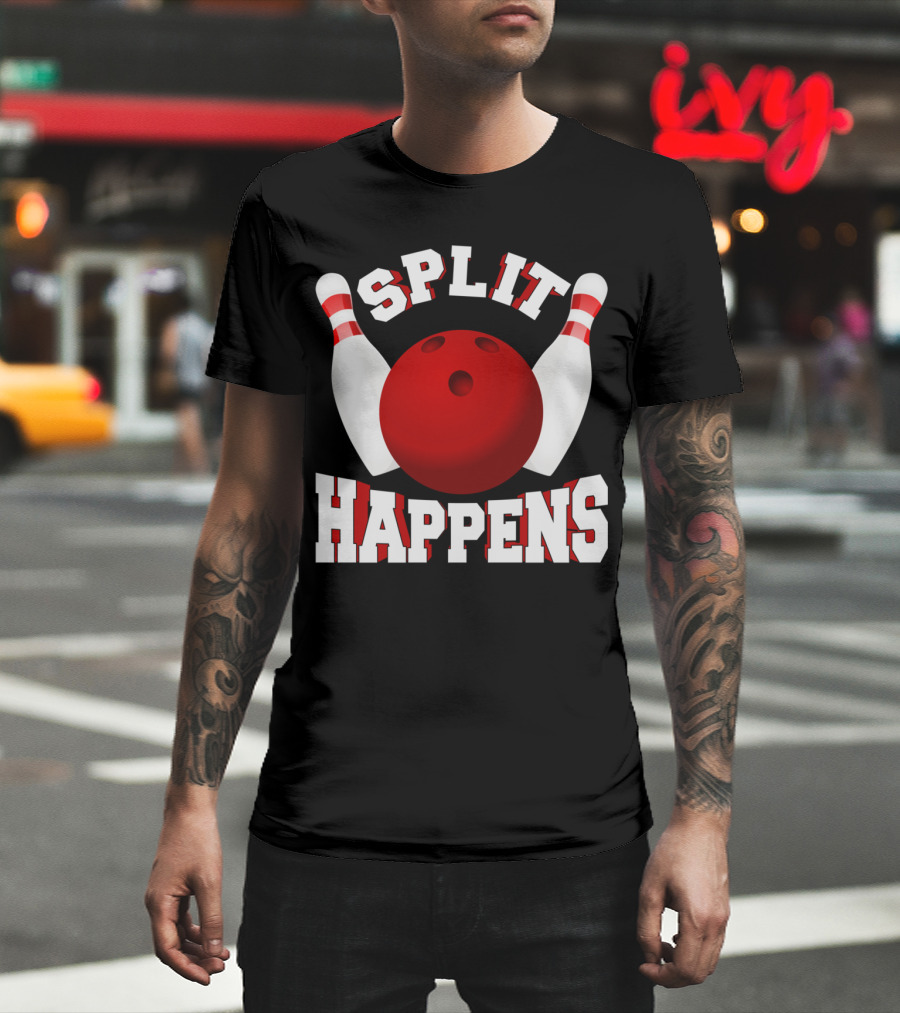 Split Happens Bowling Team Bowlers Joke Red Ball Pins T-Shirt