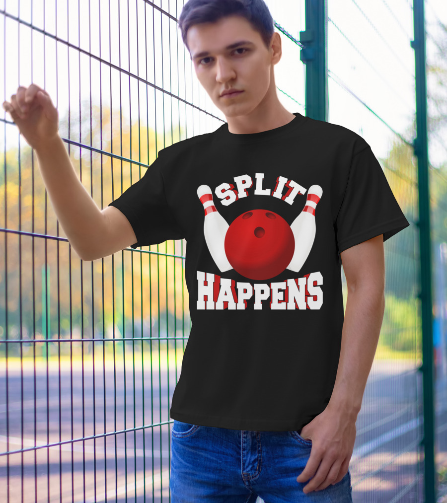Split Happens Bowling Team Bowlers Joke Red Ball Pins T-Shirt