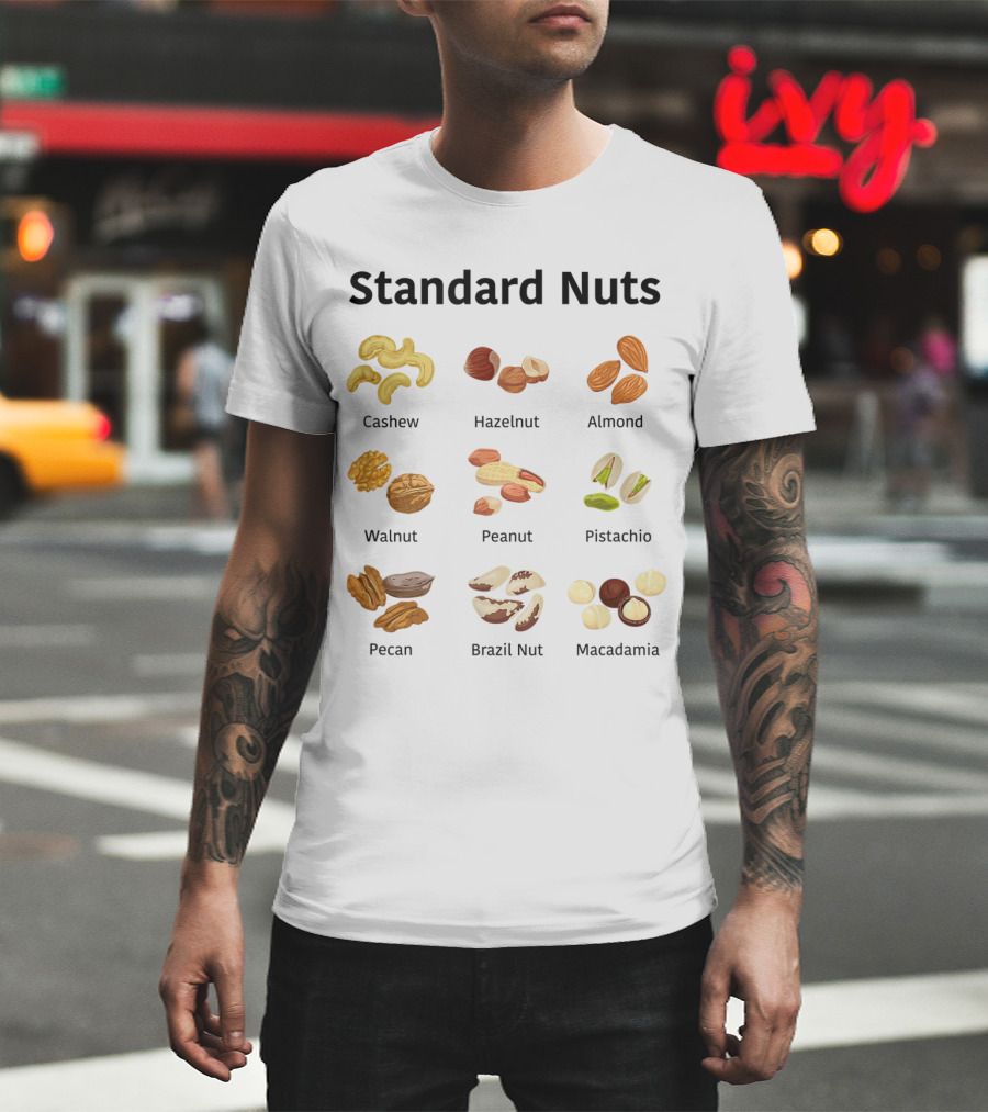 Standard Nuts Youth Cashew Hazelnut Almond Walnut Peanut Pistachio Pecan Brazil Nut Macadamia Lots Of Colors T-Shirt