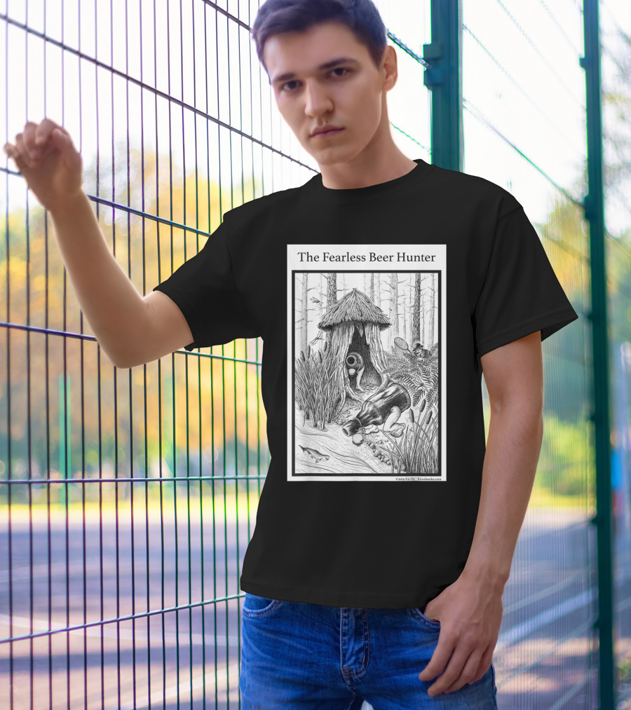 The Fearless Beer Hunter Forest Adventure Hut Scene T-Shirt
