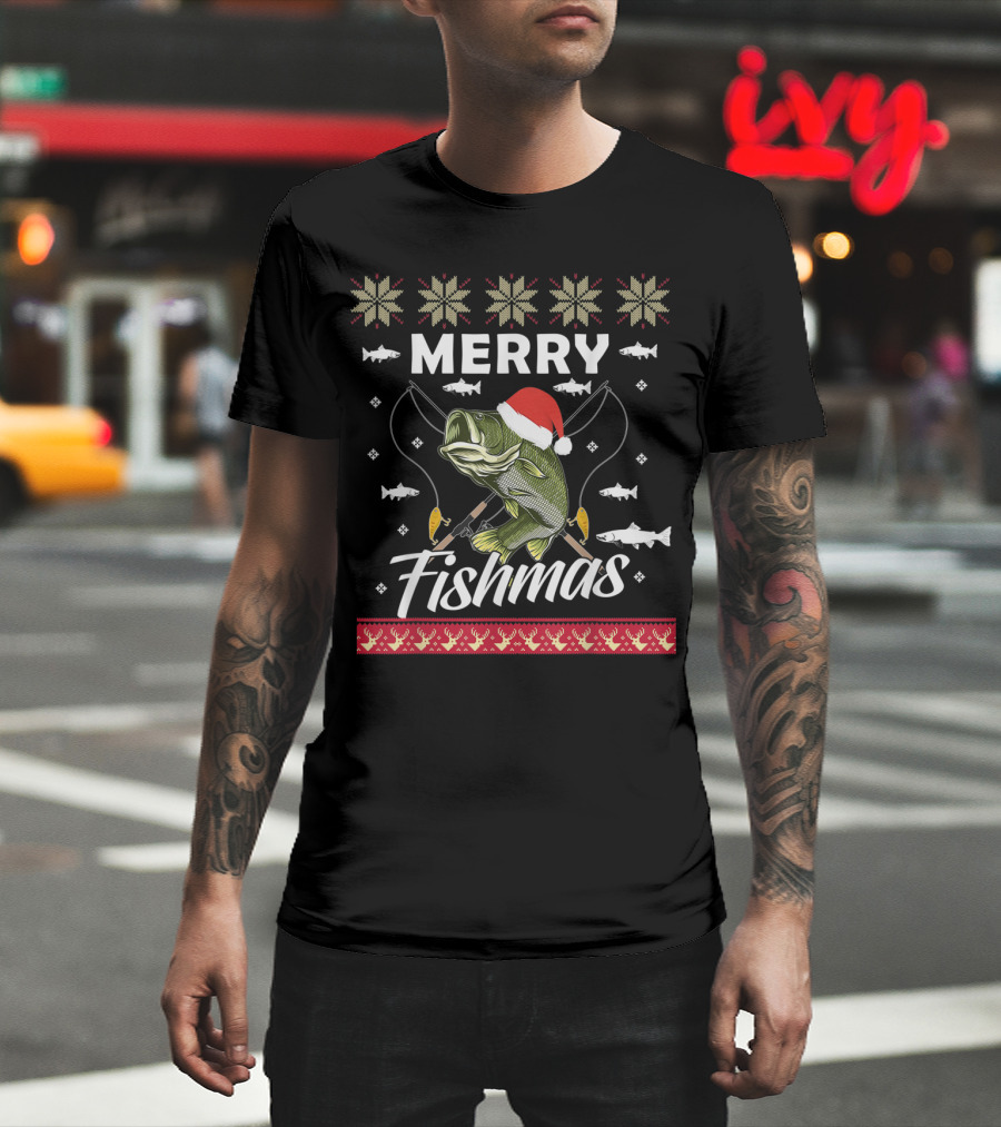 Ugly Christmas Sweater Merry Fishmas Fishing Fisherman Holiday T-Shirt
