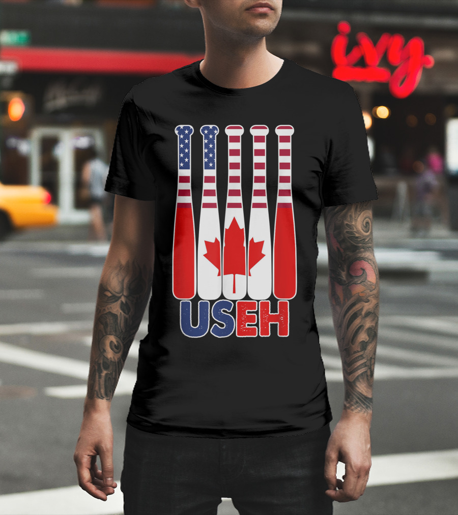 Useh America Canada Flag Baseball Bats Canada Day T-Shirt