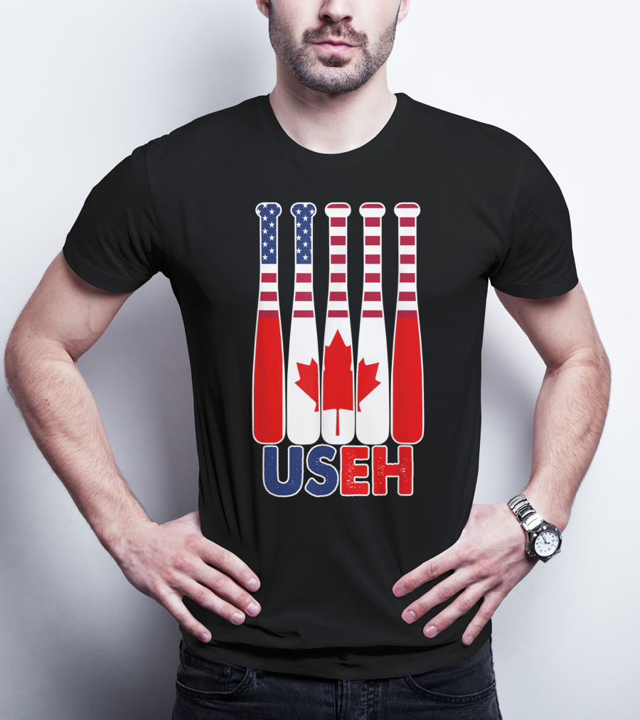 Useh America Canada Flag Baseball Bats Canada Day T-Shirt