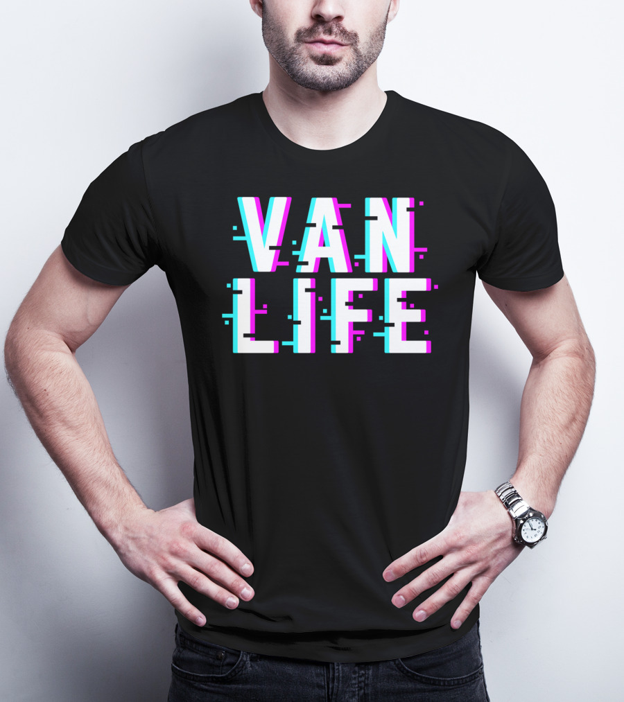 Van Life Camper Van Glitch Typography T-Shirt