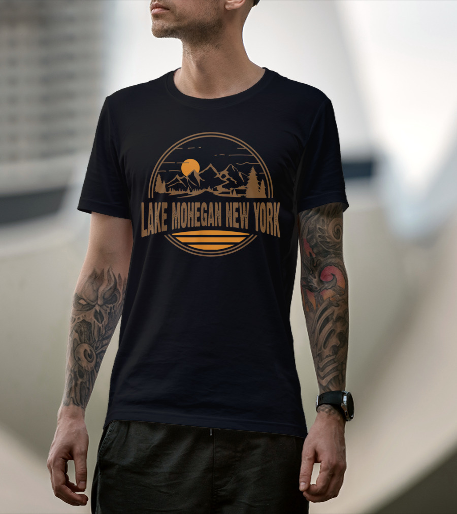 Lake Mohegan New York Vintage Mountain Sunset Scene T-Shirt