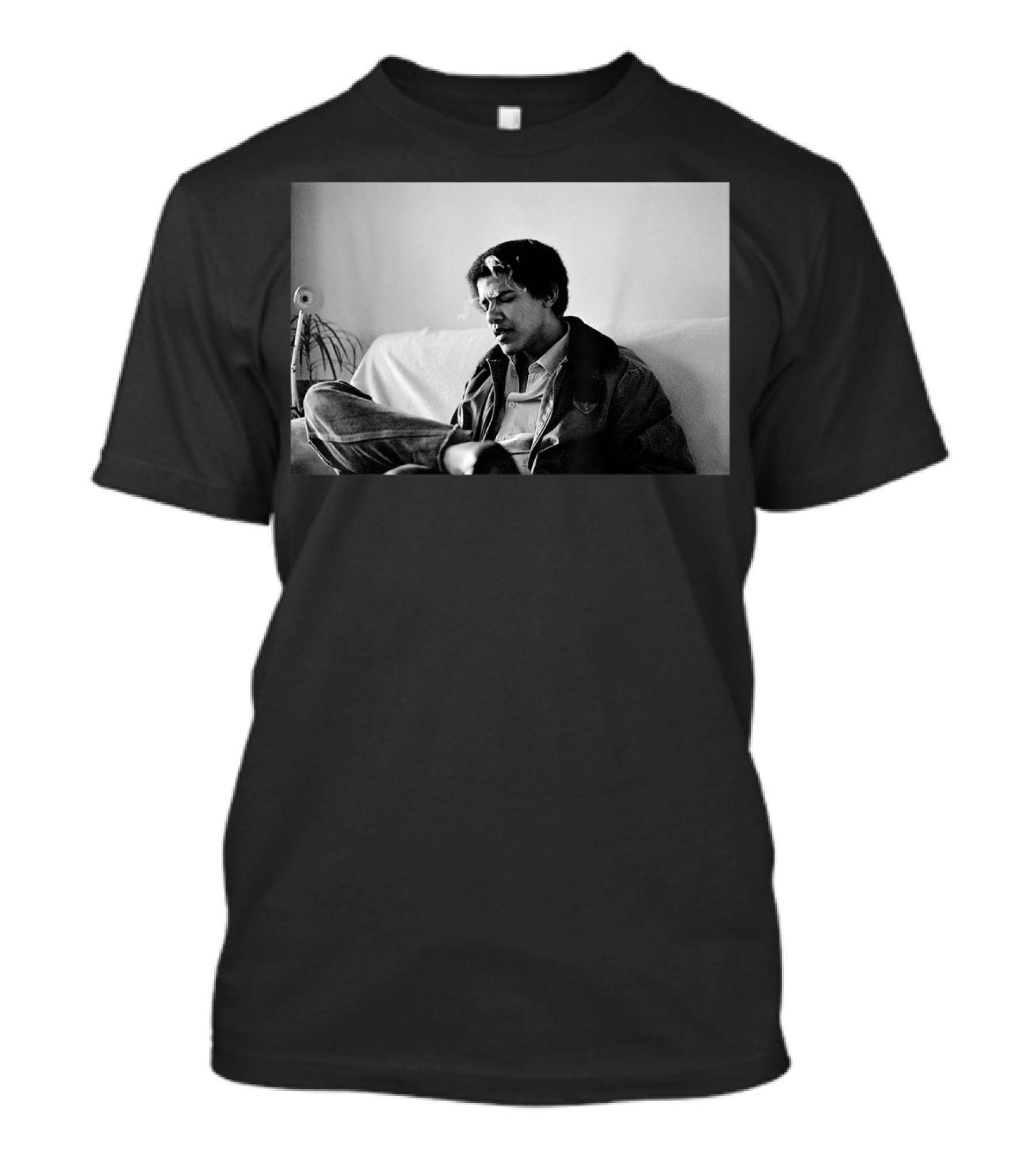 Vintage College Obama Black And White Photo Smoking Relaxed Mood T-Shirt