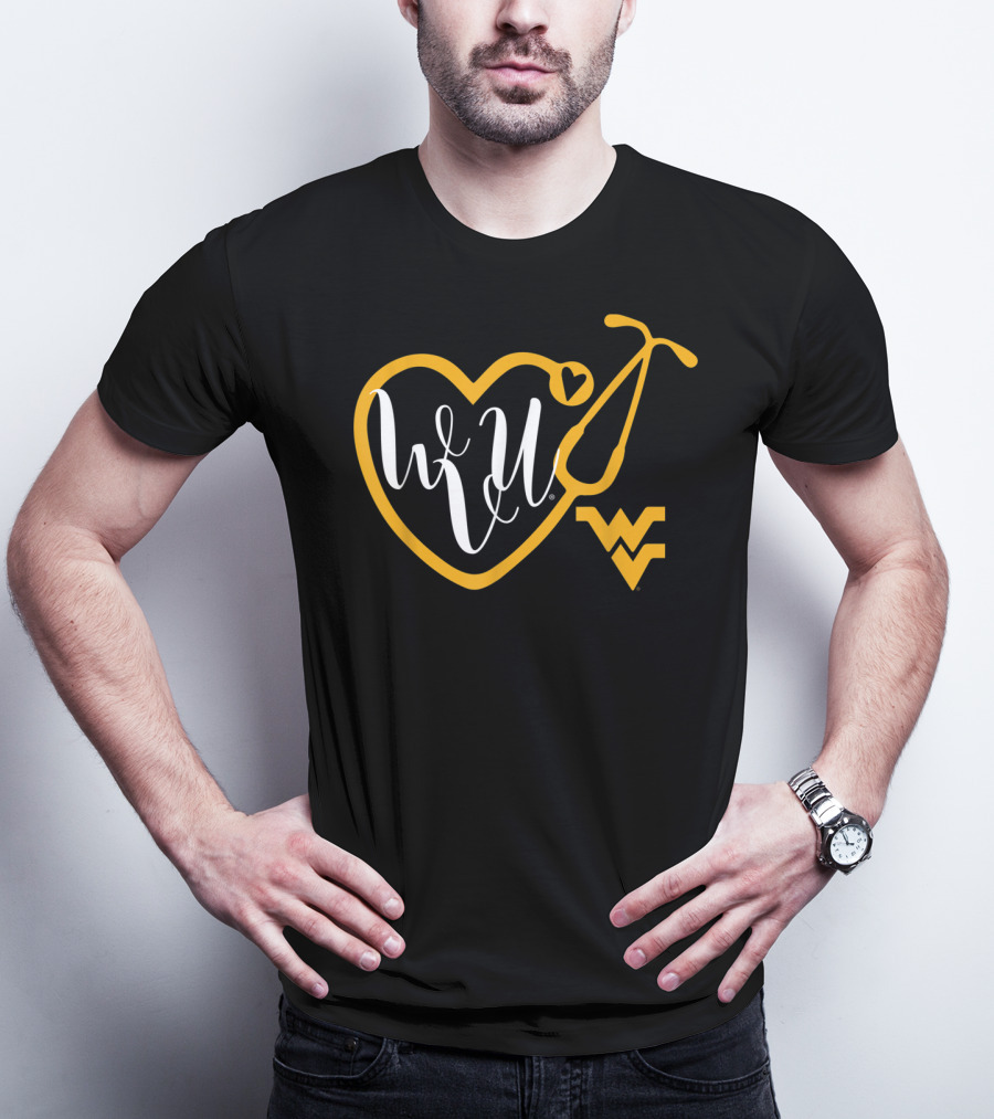 WVU West Virginia Mountaineers Nurse Heart Stethoscope T-Shirt