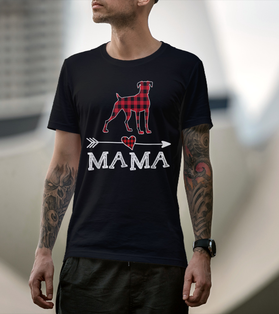 Mama Red Plaid Boxer Dog Heart Buffalo T-Shirt
