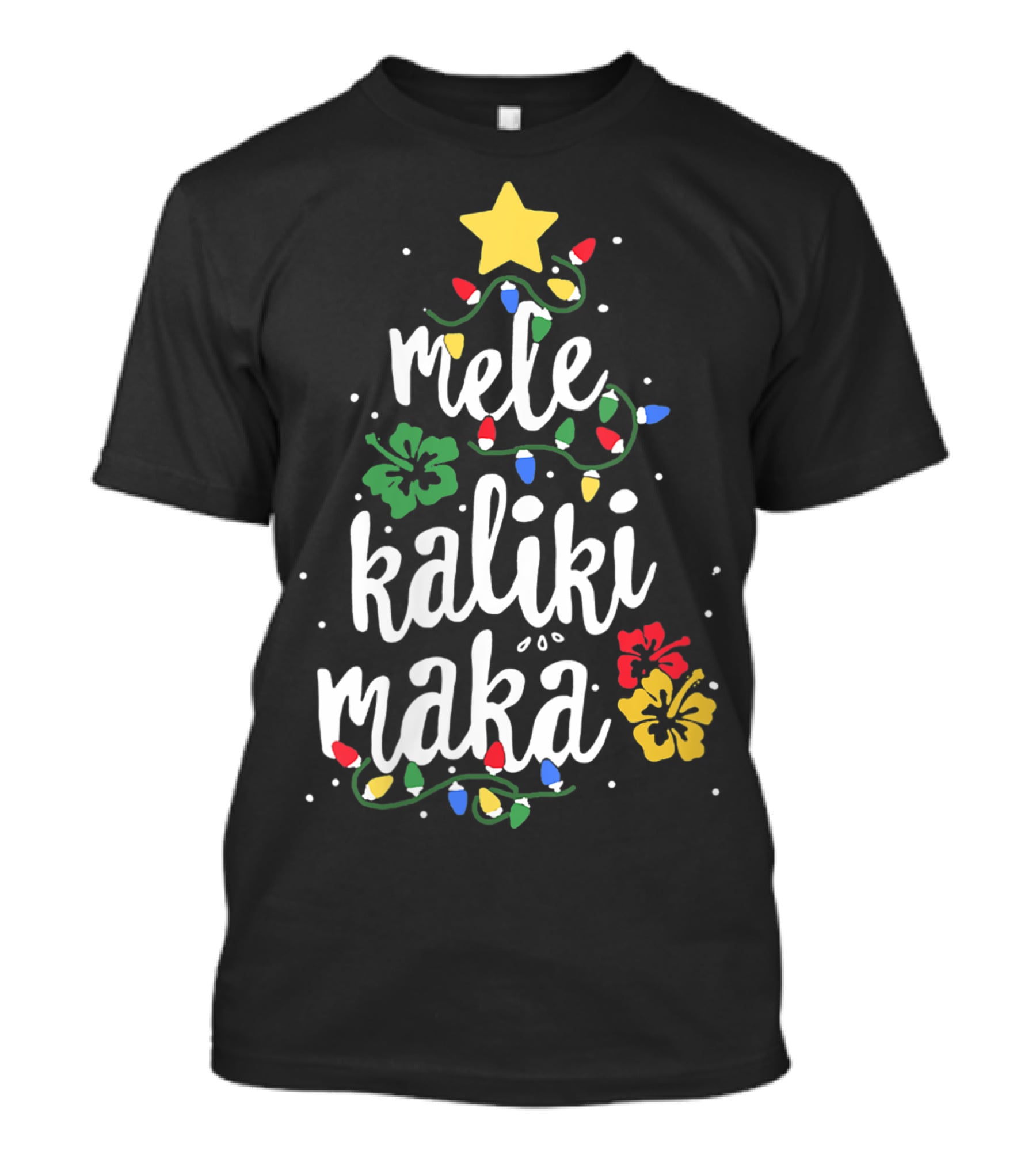 Mele Kalikimaka Hawaiian Christmas Lights And Hibiscus Holiday T-Shirt