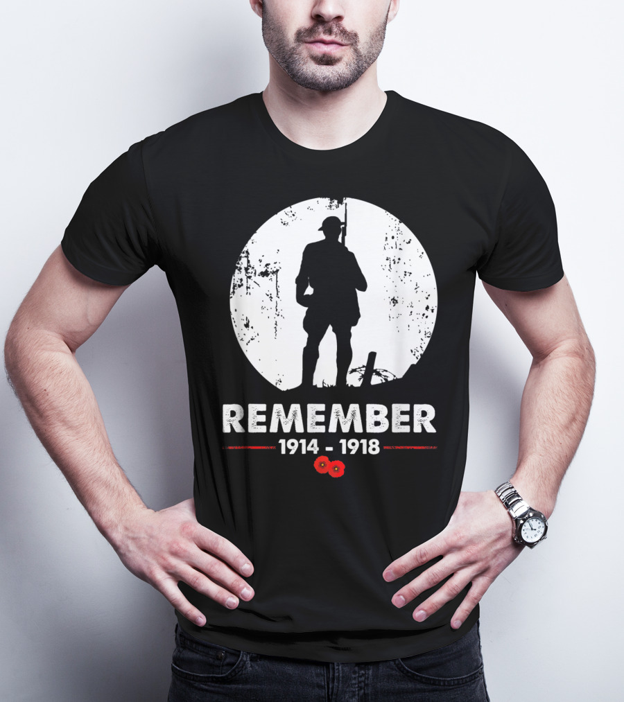 World War 1 Remember 1914-1918 Soldier Silhouette With Poppies T-Shirt