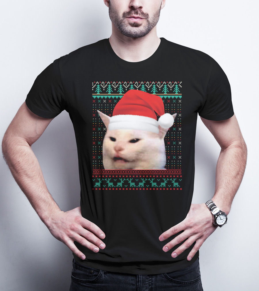Cat Ugly Santa Hat Christmas Sweater Meme T-Shirt