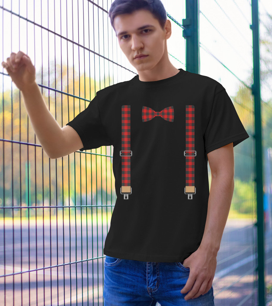 Christmas Buffalo Plaid Bow Tie And Suspenders T-Shirt