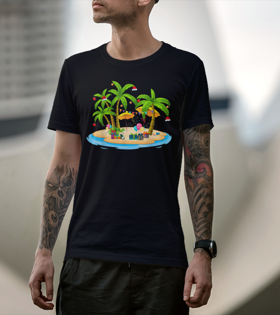 Tropical Christmas Island With Palm Trees And Coconuts T-Shirt