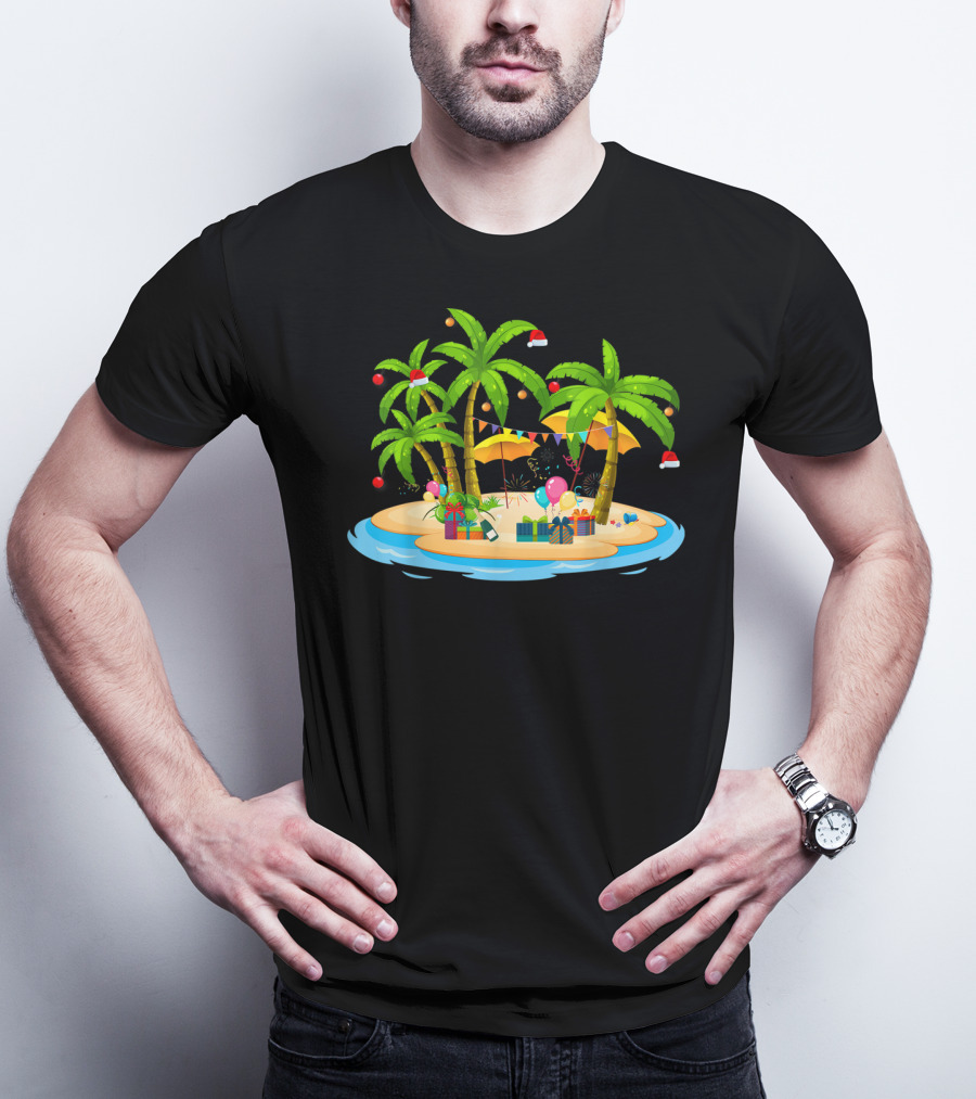 Tropical Christmas Island With Palm Trees And Coconuts T-Shirt