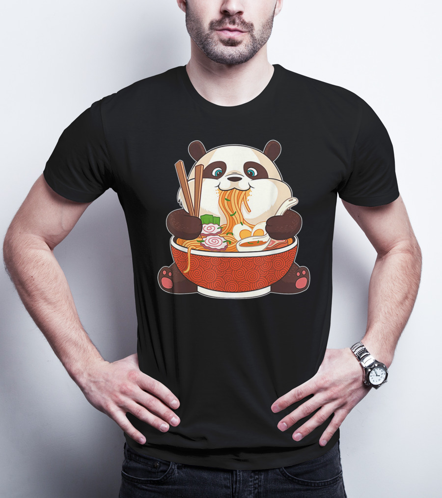 Cute Panda Bear Enjoying Japanese Ramen Noodles T-Shirt