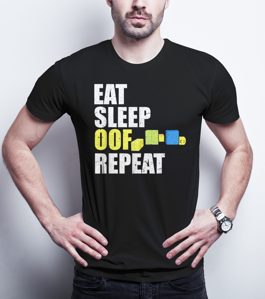 Eat Sleep Oof Repeat Gamers Blocky Character Banner T-Shirt