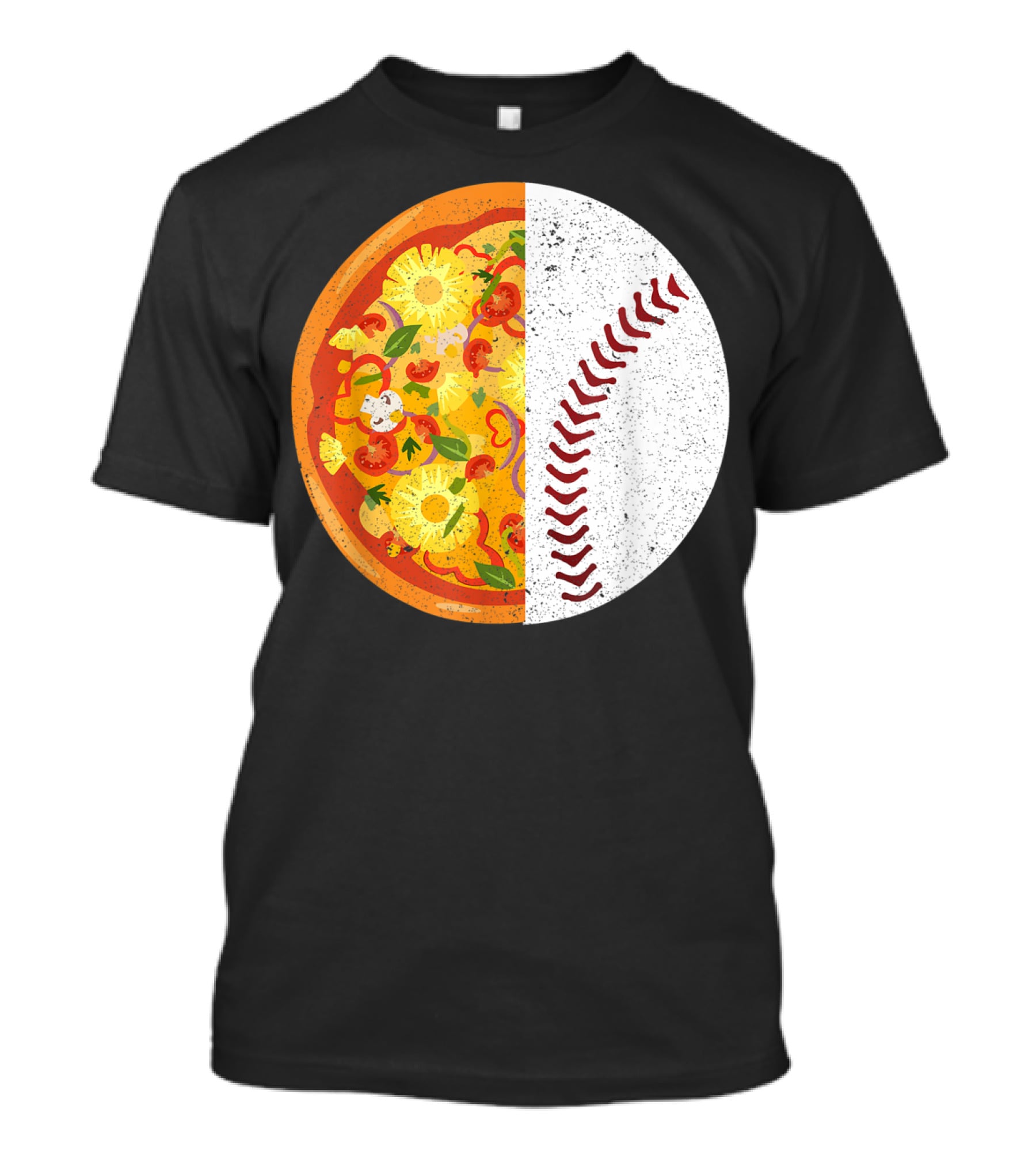 Funny Baseball Lover Eat Pizza Half Sport Pizza Baseball T-Shirt