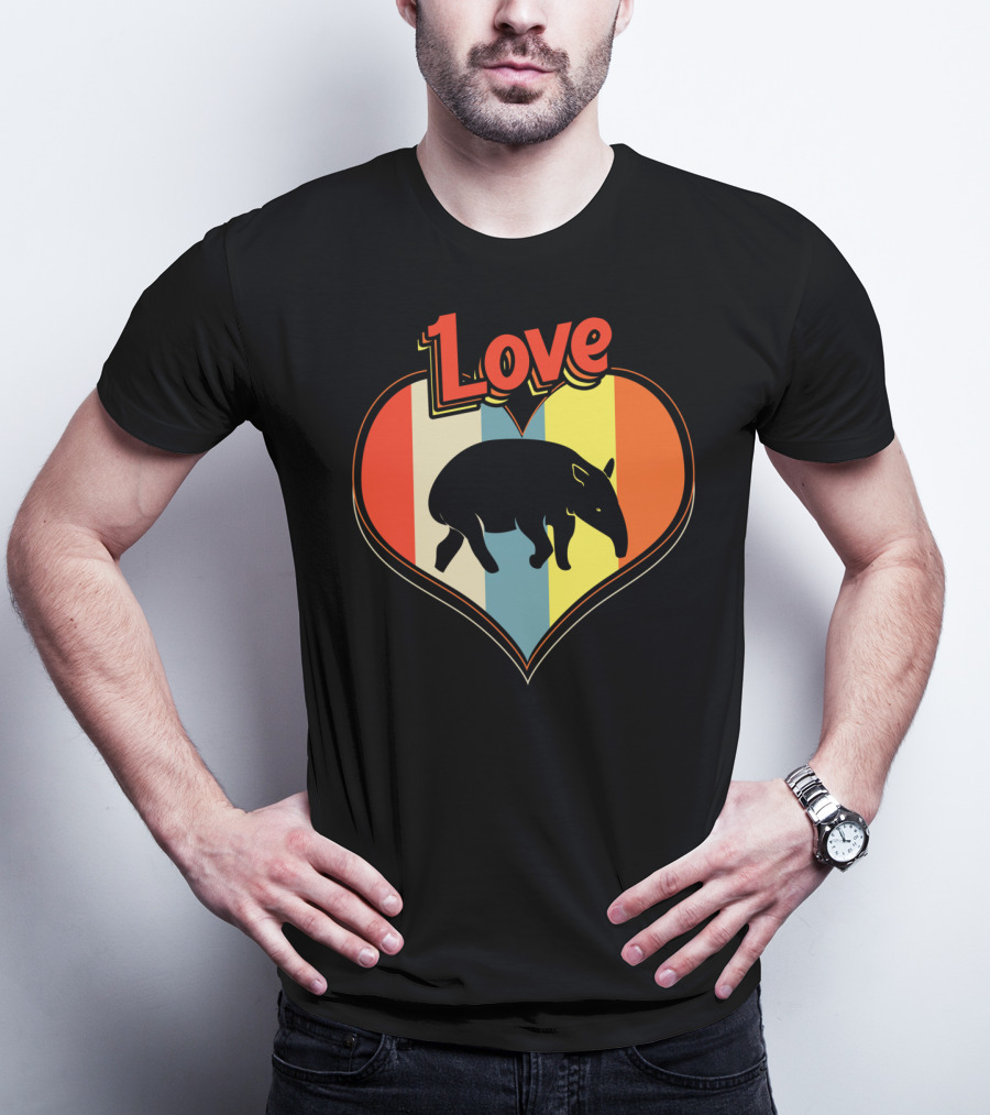 Love Heart Tapir Vintage Stripe T-Shirt