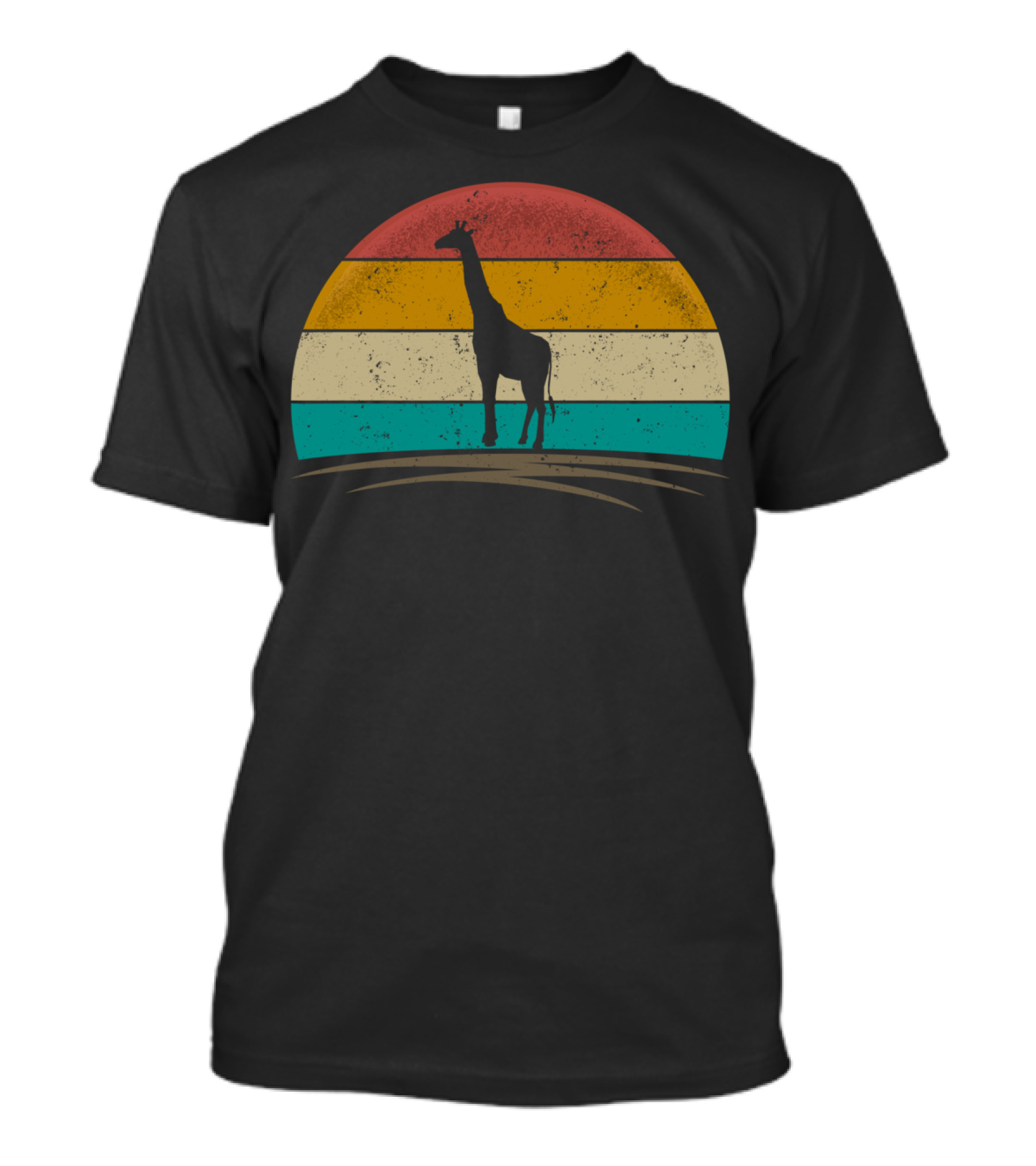 Vintage Giraffe Distressed Sunset Silhouette Giraffe Stripe Retro T-Shirt