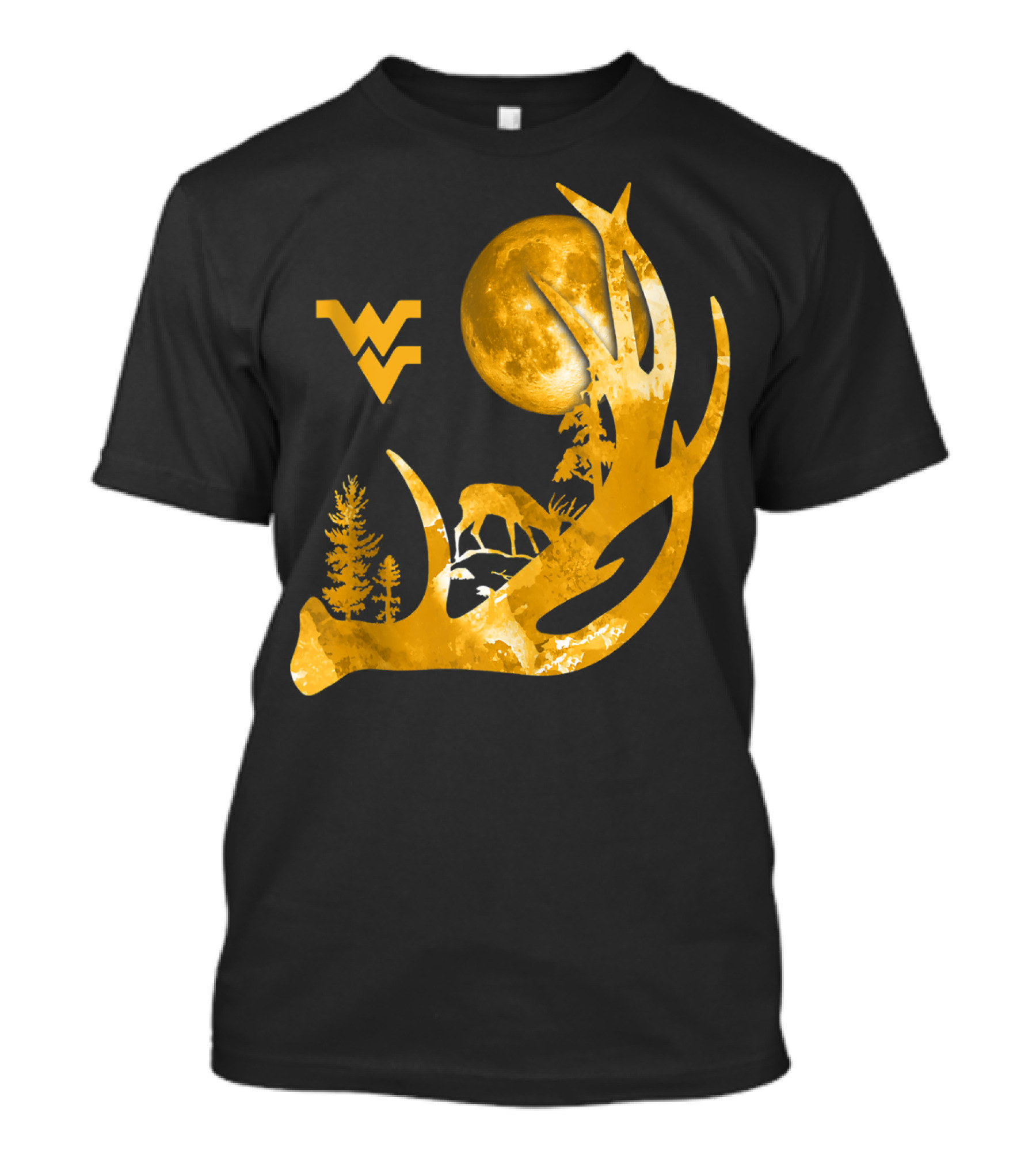 West Virginia Mountaineers Antler Moon Deer Silhouette Fan T-Shirt