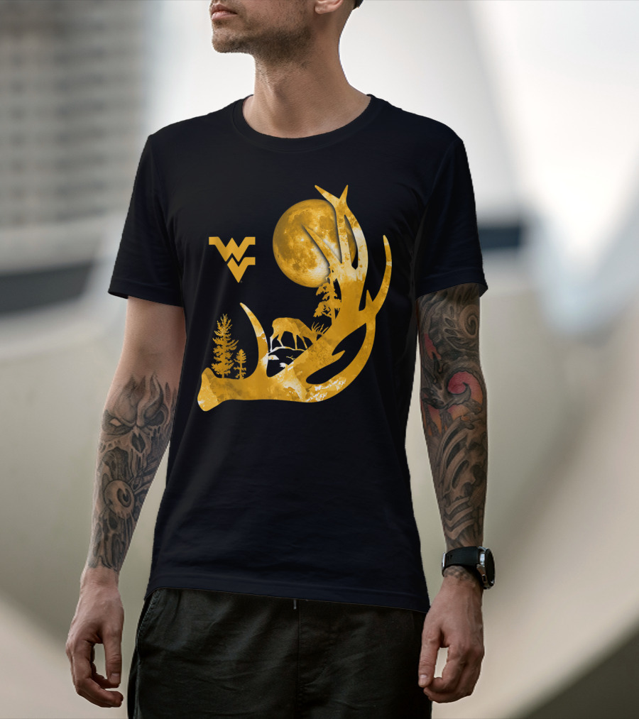West Virginia Mountaineers Antler Moon Deer Silhouette Fan T-Shirt