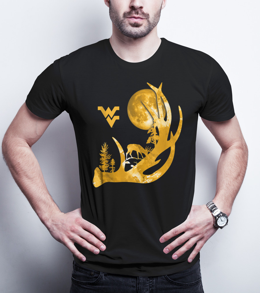 West Virginia Mountaineers Antler Moon Deer Silhouette Fan T-Shirt