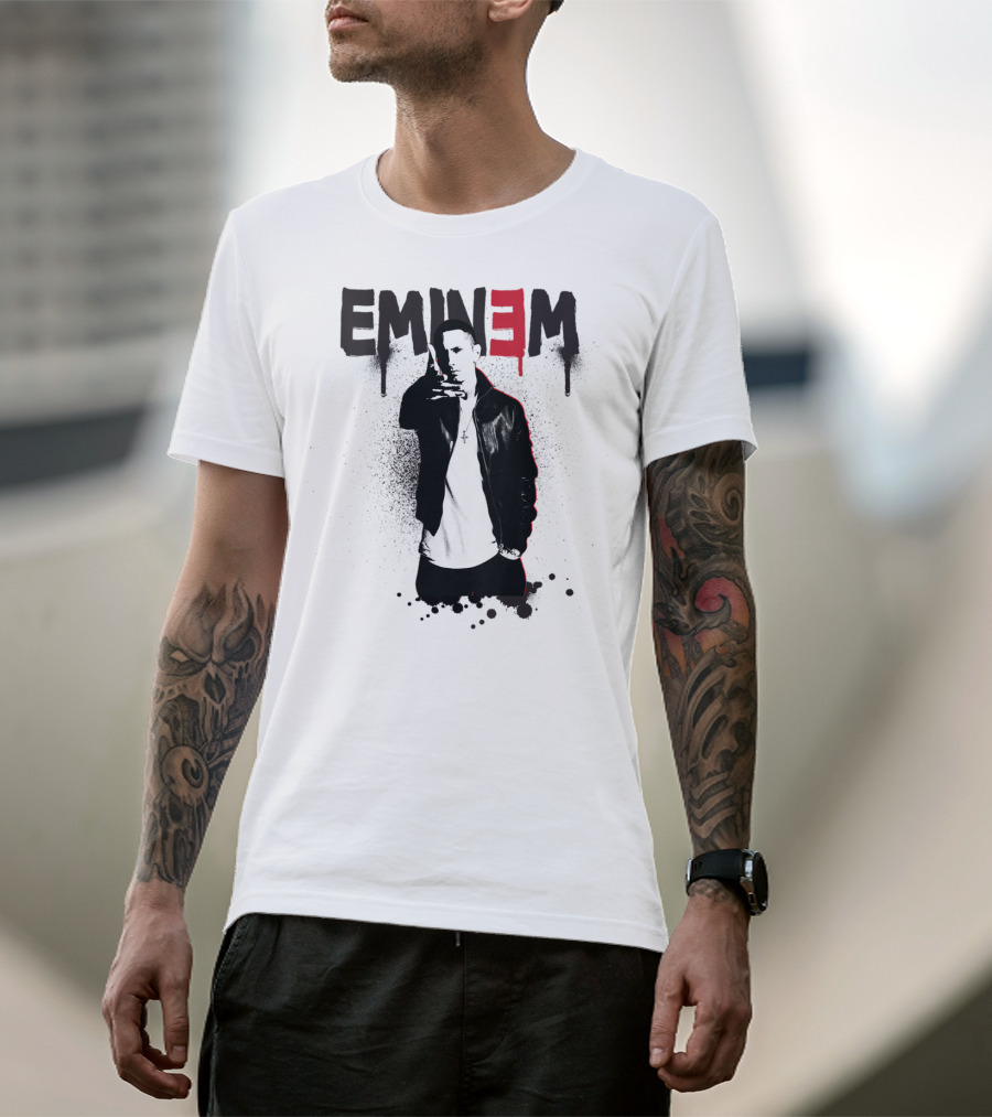 Eminem Sprayed Up Red E Iconic Leather Jacket T-Shirt