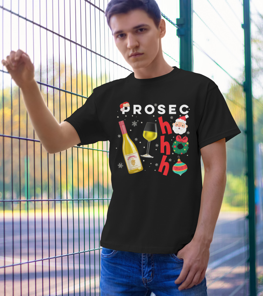 PROSEC HO HO Christmas Wine Santa Wreath Ornaments T-Shirt