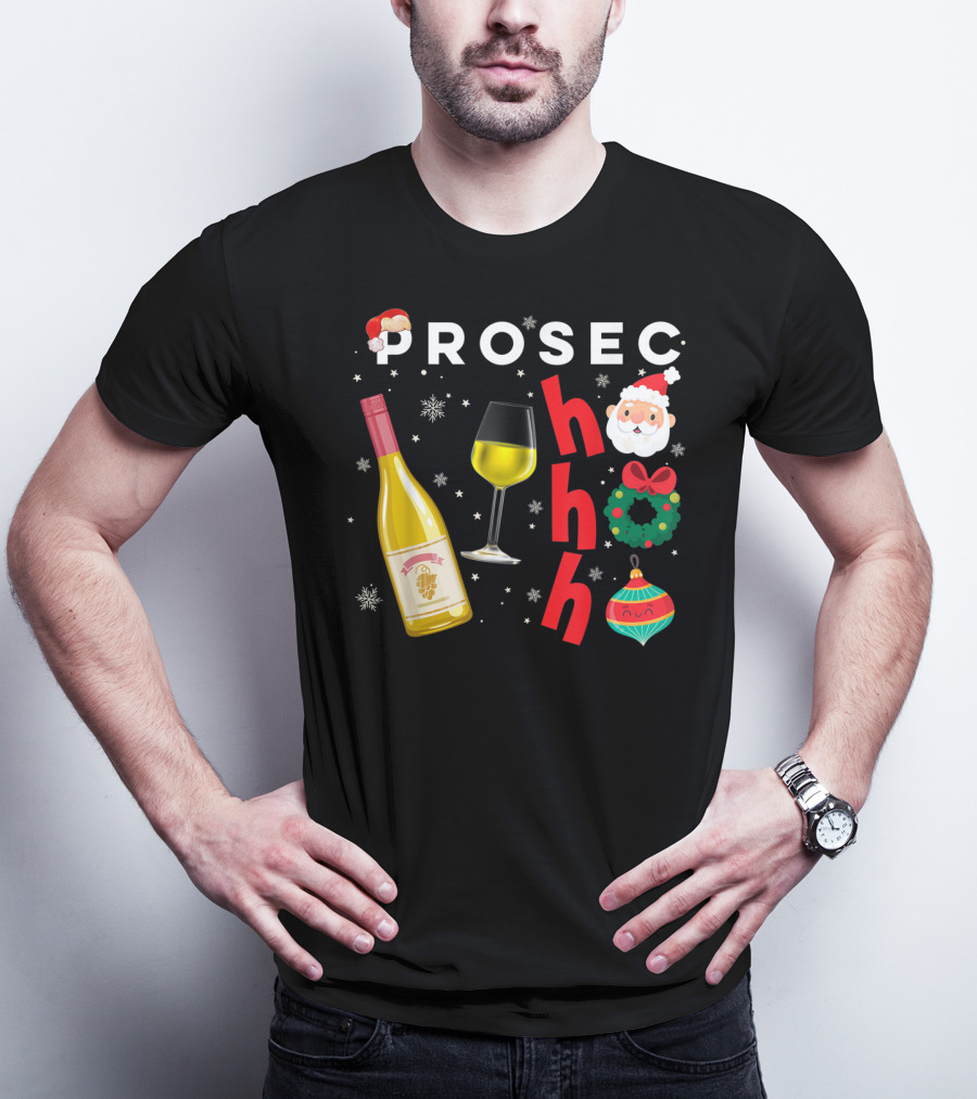 PROSEC HO HO Christmas Wine Santa Wreath Ornaments T-Shirt