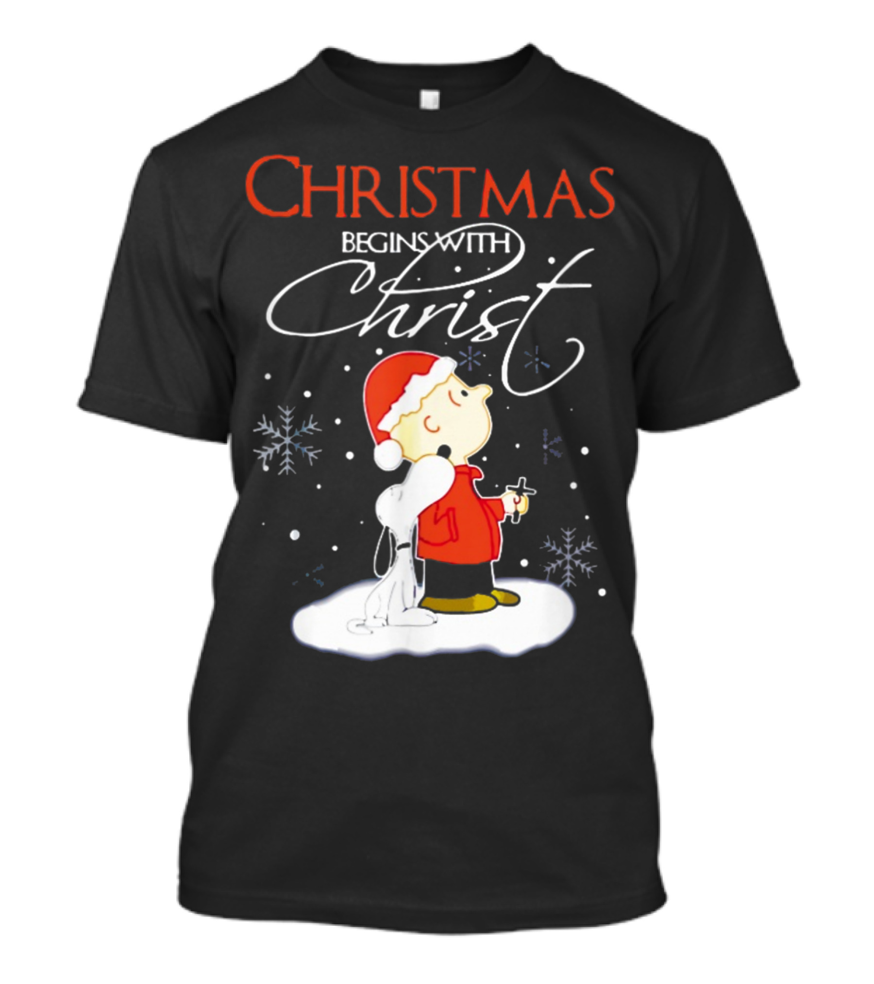 Christmas Begins With Christ Xmas Holiday Boy And Dog With Snowflakes T-Shirt