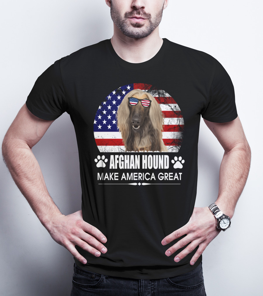 Afghan Hound Make America Great With Dog And Flag Paw Prints T-Shirt