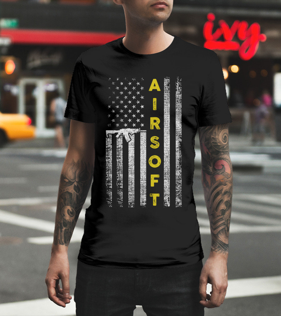 Airsoft Gun American Flag Patriotic United States T-Shirt