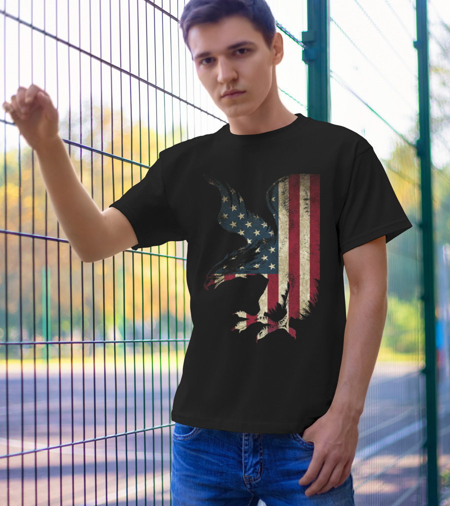 American Patriot Freedom Bald Eagle USA Flag T-Shirt