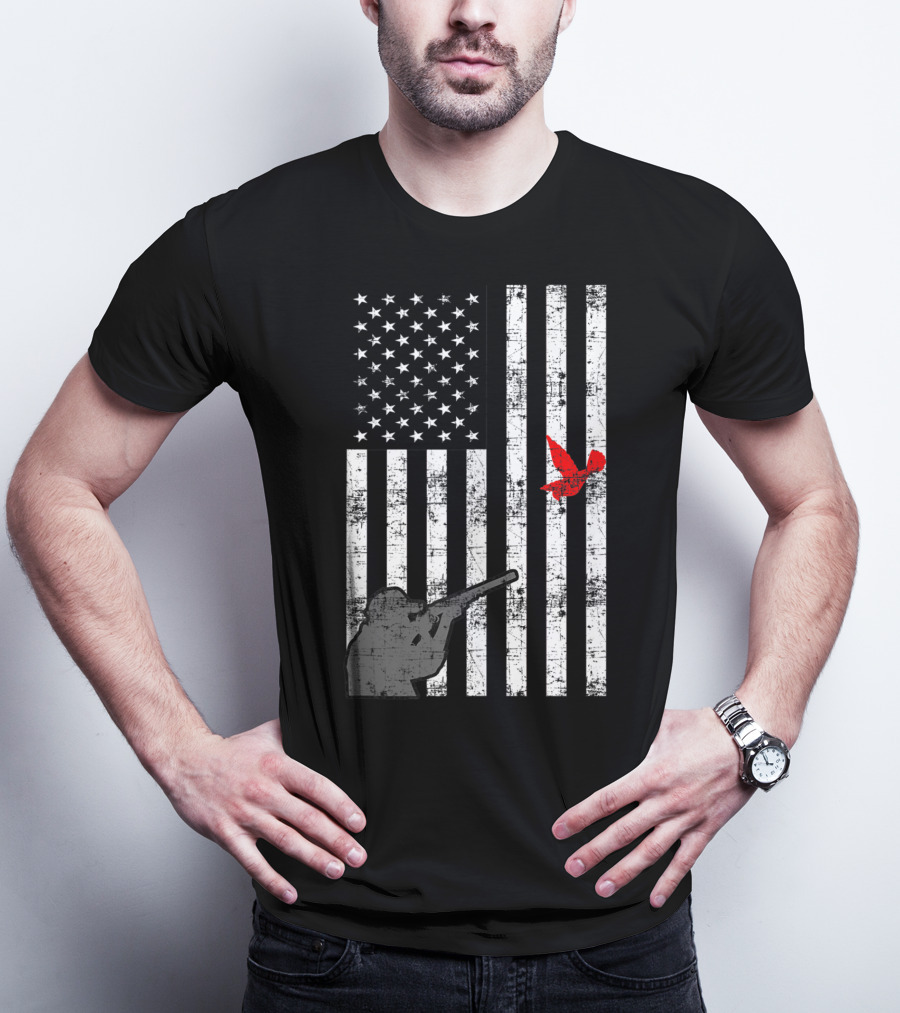 American Flag Bird Hunter Trapping USA Loyal Hunter T-Shirt