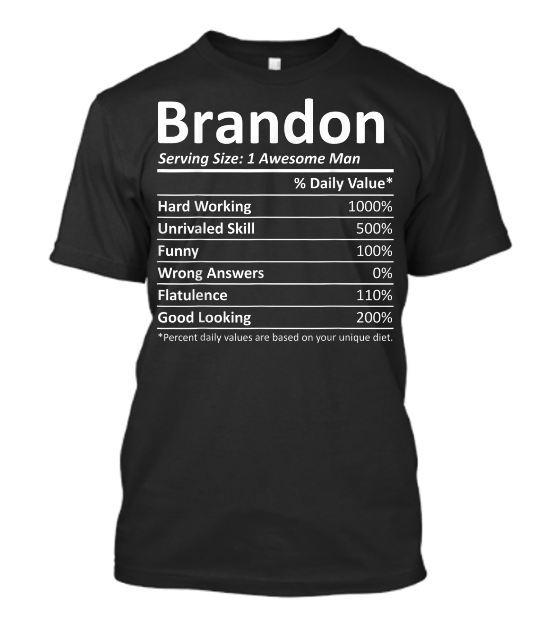 Brandon Nutrition Facts Chart Serving Size One Awesome Man T-Shirt