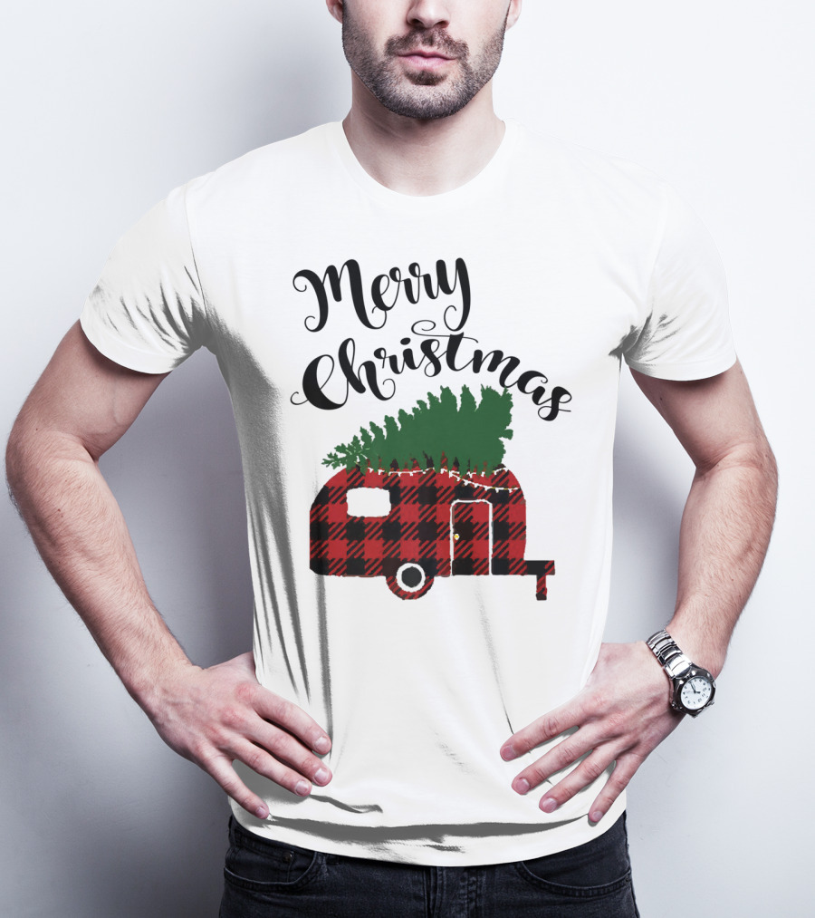 Merry Christmas Buffalo Plaid Camper With Tree T-Shirt