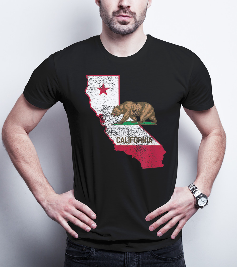 California Flag Bear And Star On State Outline T-Shirt