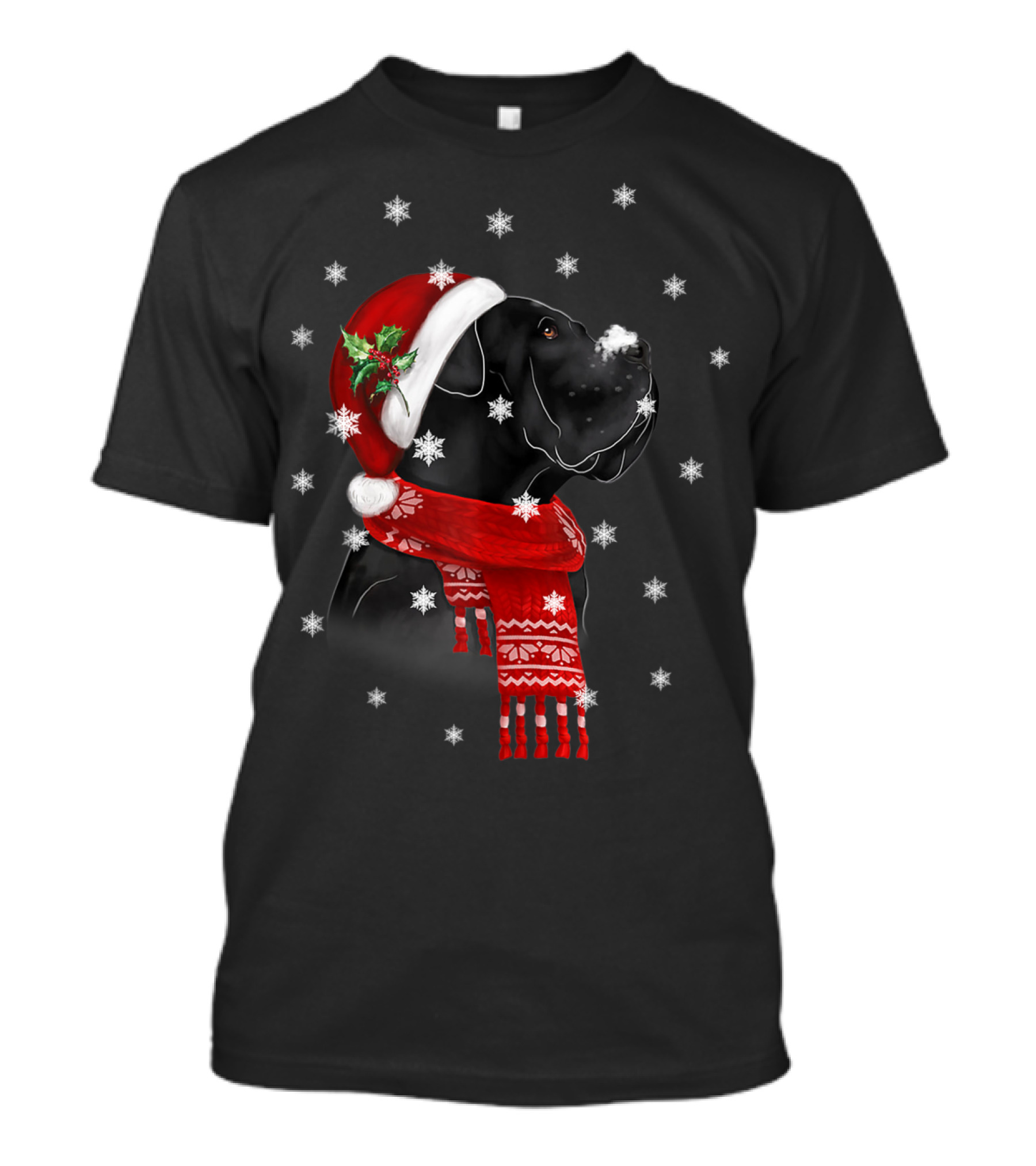 Cane Corso Christmas Tree Xmas For Cane Corso With Santa Hat And Snowflakes T-Shirt