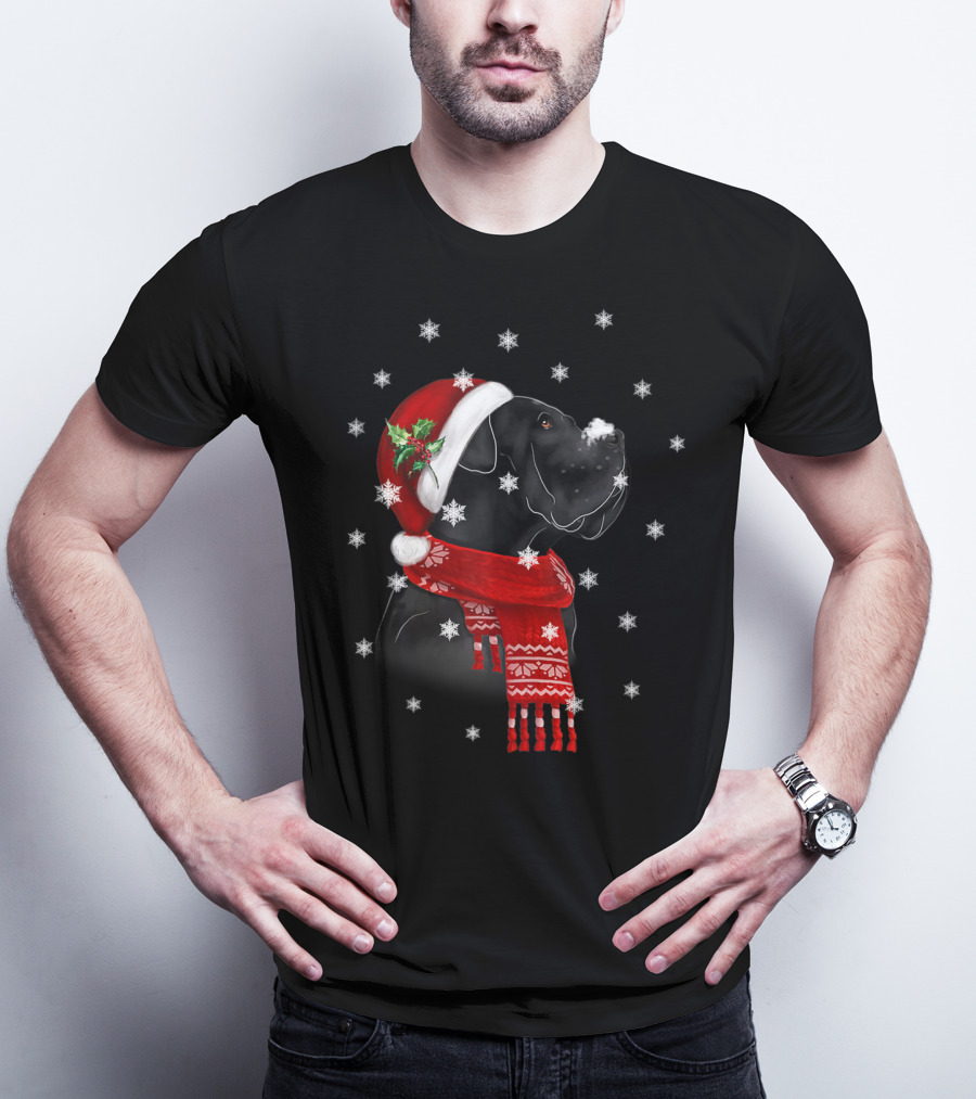 Cane Corso Christmas Tree Xmas For Cane Corso With Santa Hat And Snowflakes T-Shirt