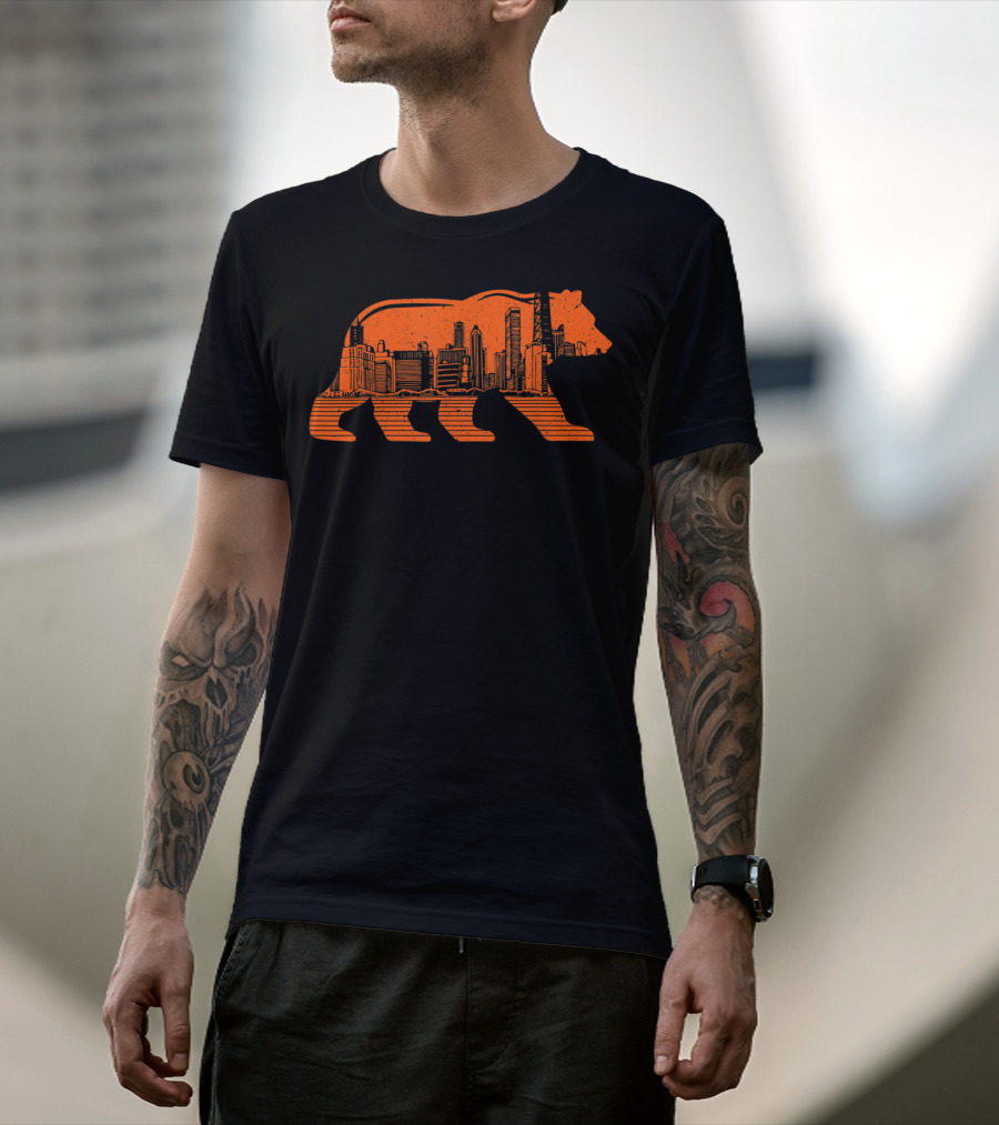 Chicago Football Bear Skyline Orange T-Shirt