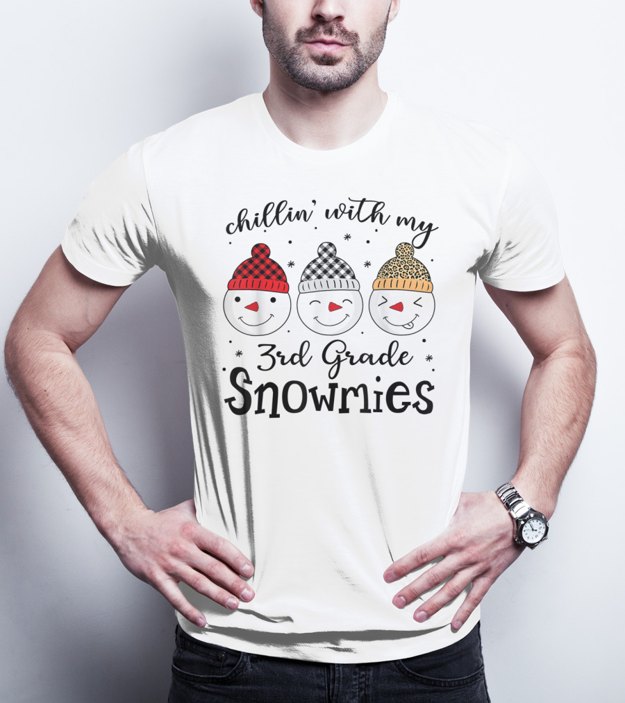 Chillin' With My 3rd Grade Snowmies Snowman Faces With Patterned Hats T-Shirt
