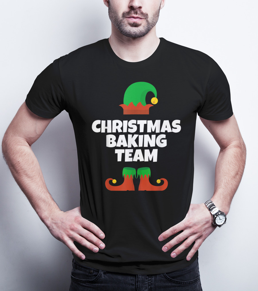 Christmas Baking Team Funny Cookie Baker Elf Hat And Shoes T-Shirt